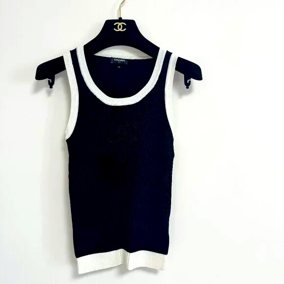 CHANEL | Tops | Chanel Classic Cc Logo Black Knit Tank Top | Poshmark
